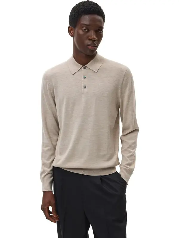 Johnstons Of Elgin Merino Long Leeve Polo Hirt - Natural