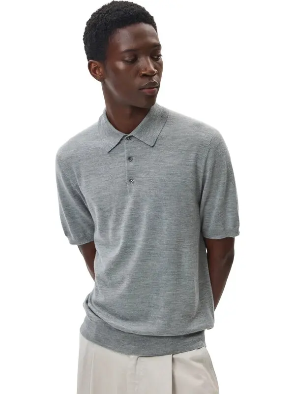 Johnstons Of Elgin Superfine Merino Light Polo Shirt - Grey