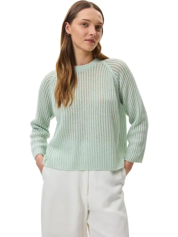 Johnstons Of Elgin Mesh Rib Light Cashmere Jumper - Green
