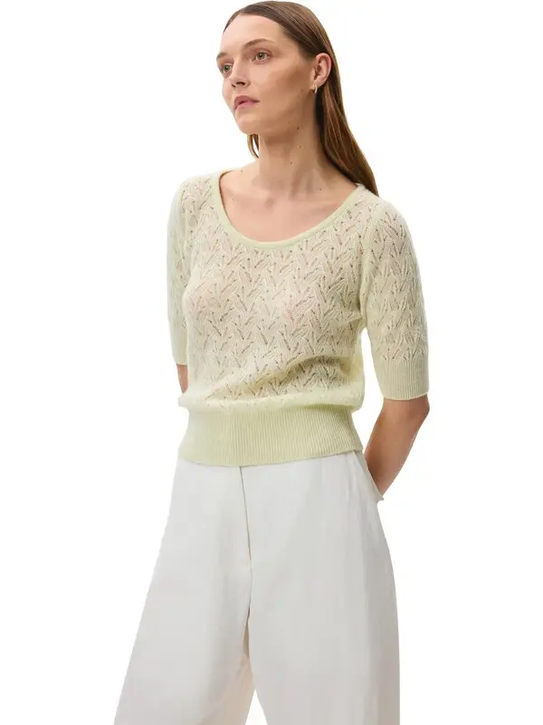 Johnstons Of Elgin Feather Lace Light Cashmere Jumper - Yellow