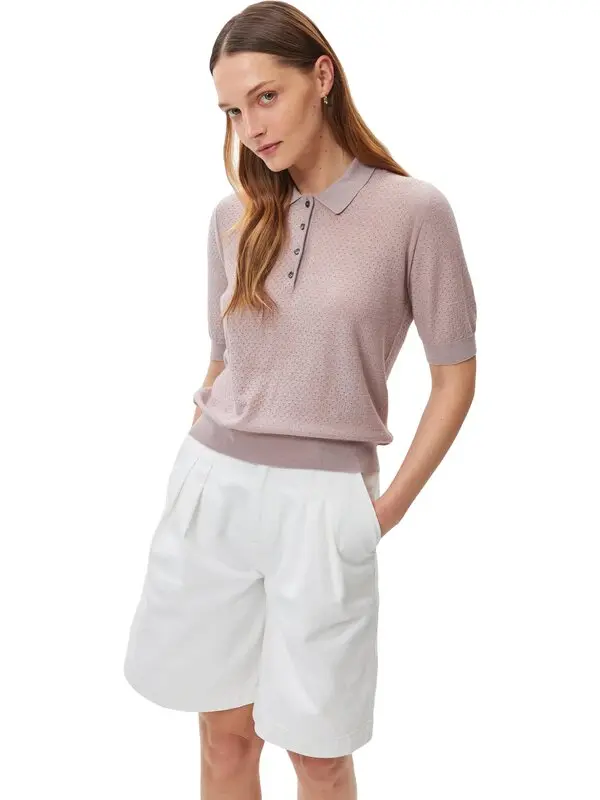 Johnstons Of Elgin Superfine Merino Pointelle Argyle Polo Shirt - Pink