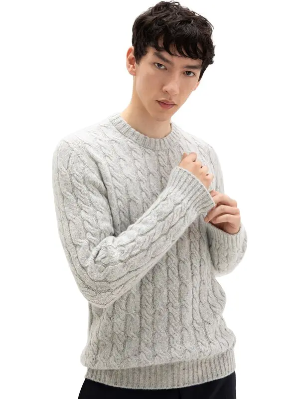 Johnstons Of Elgin Cable Knit Donegal Cashmere Sweater - Grey