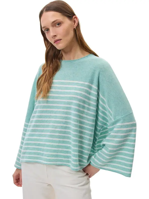 Johnstons Of Elgin Relaxed Featherlight Cashmere Stripe Jumper - Green