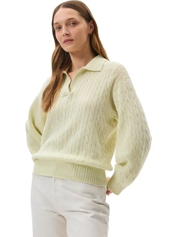 Johnstons Of Elgin Cropped Cable Cashmere Jumper - Yellow