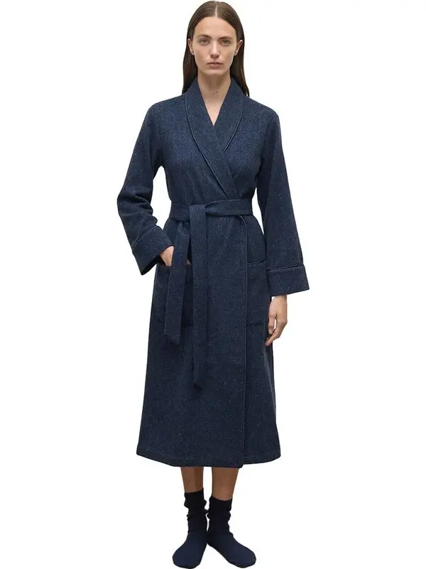 Johnstons Of Elgin Donegal Cashmere Dressing Gown - Navy