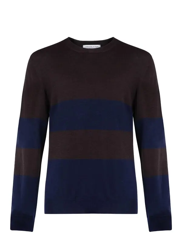 Johnstons Of Elgin Color Block Merino Jumper - Navy