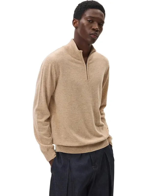 Johnstons Of Elgin Classic Cashmere Zip Neck Jumper - Natural