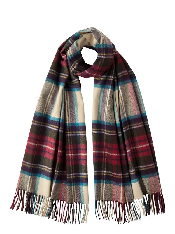 Johnstons Of Elgin Hessian Dress Stewart Tartan Cashmere Stole - Cream