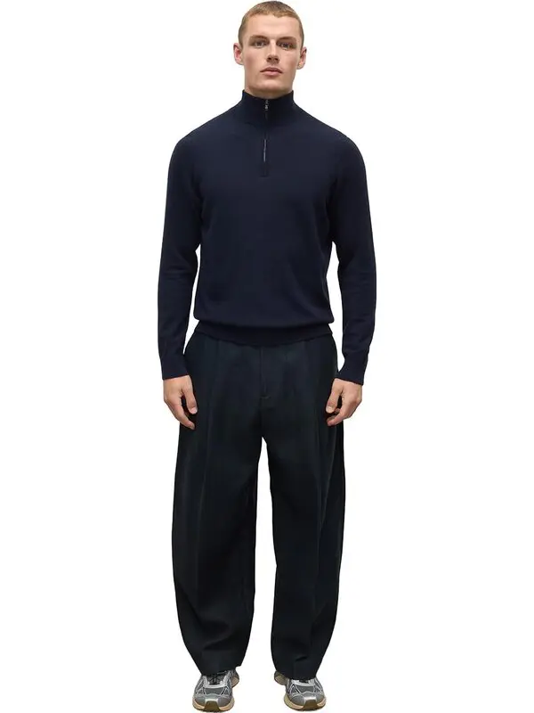 Johnstons Of Elgin Classic Cashmere Zip Neck Jumper - Navy