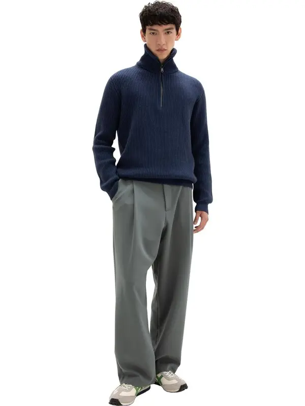 Johnstons Of Elgin Ribbed Cashmere Zip Neck Jumper - Blue