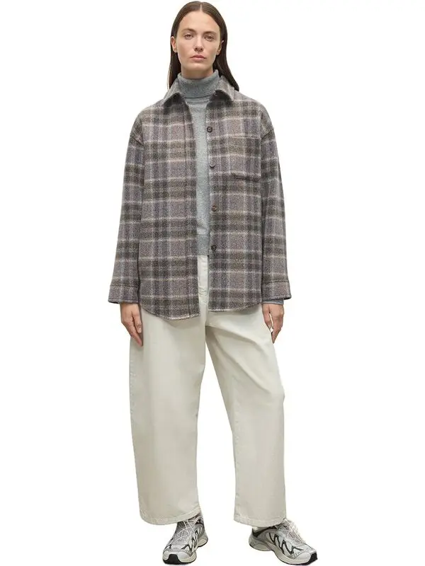 Johnstons Of Elgin Tweed Check Oversized Shirt - Natural