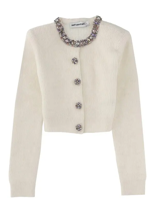 SELF-PORTRAIT Cardigan With Diamanté Detail - Ivory