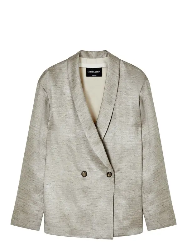 Giorgio Armani Tussah Silk Double-breasted Jacket - Grey