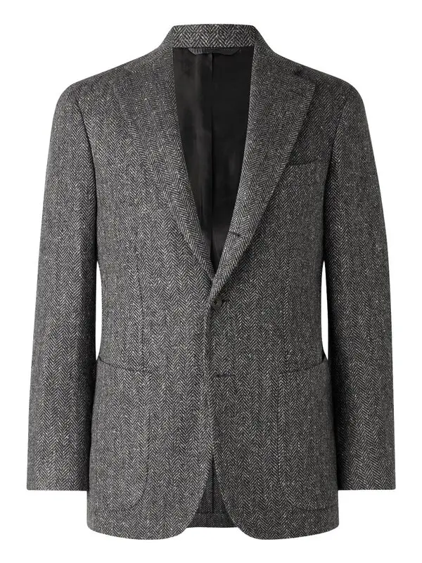 J. MUESER Waverly Herringbone Wool Blazer - Gray
