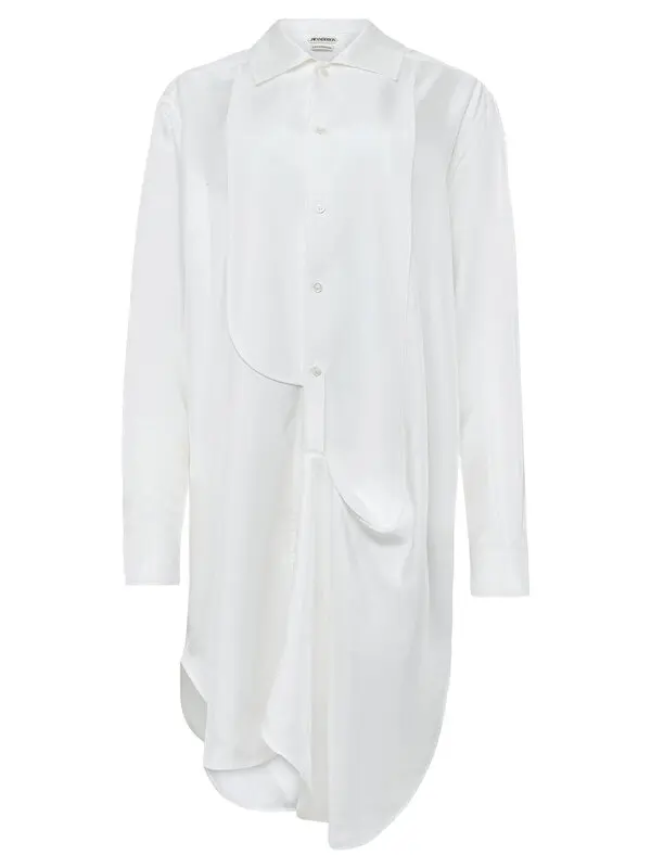 JW Anderson Tuxedo Draped Silk Midi Shirt Dress - Off-white