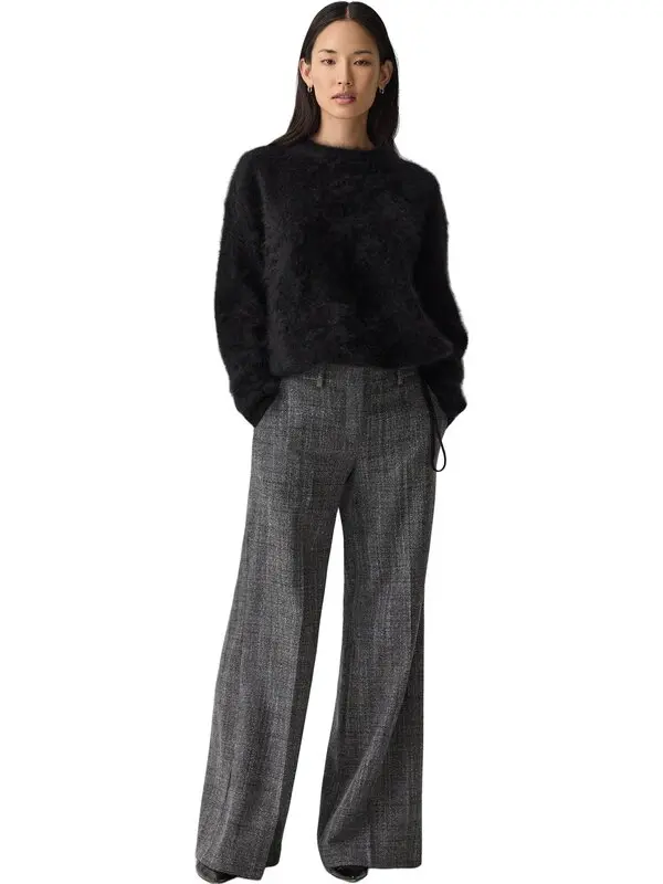 Theory Wide-leg Pant In Malfile Wool - Charcoal Multi