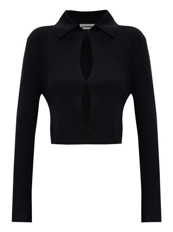JIL SANDER Wool Cropped Cardigan - Black