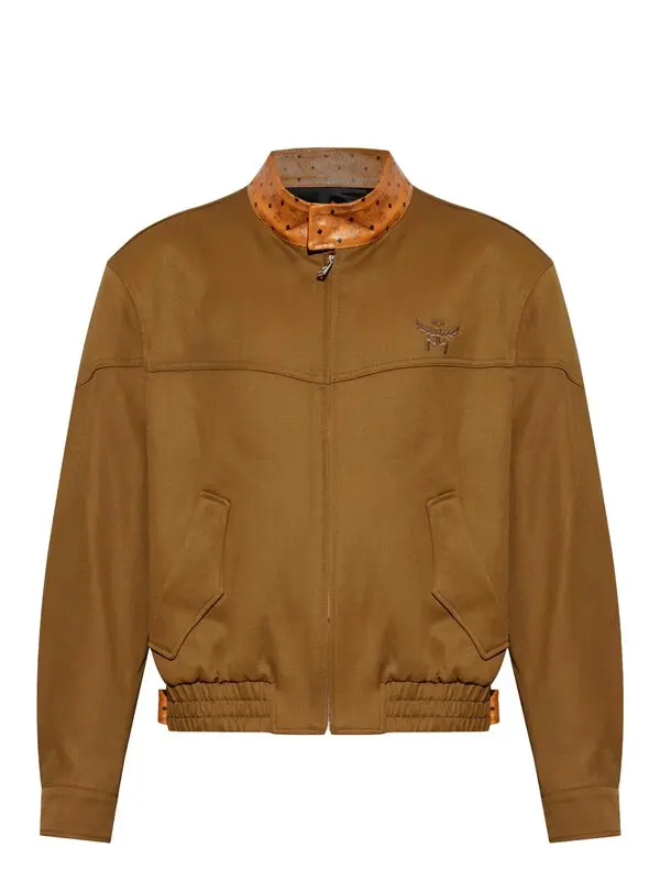 Mcm Wool Bomber Jacket With Logo - Brown