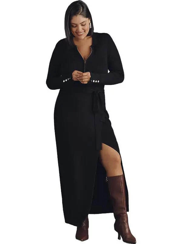 ELOQUII Quarter-zip Maxi Sweater Dress - Black