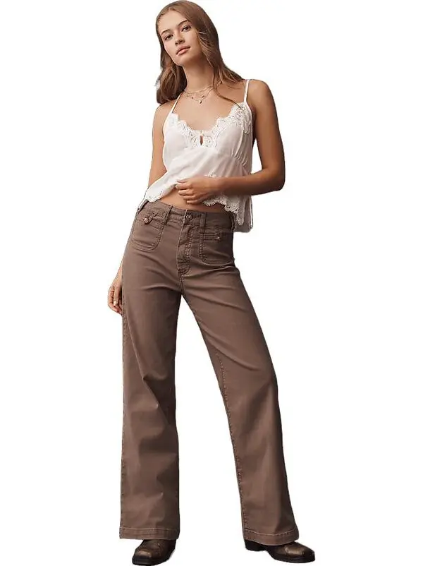 Paige Anessa High-rise Wide-leg Jeans - Taupe