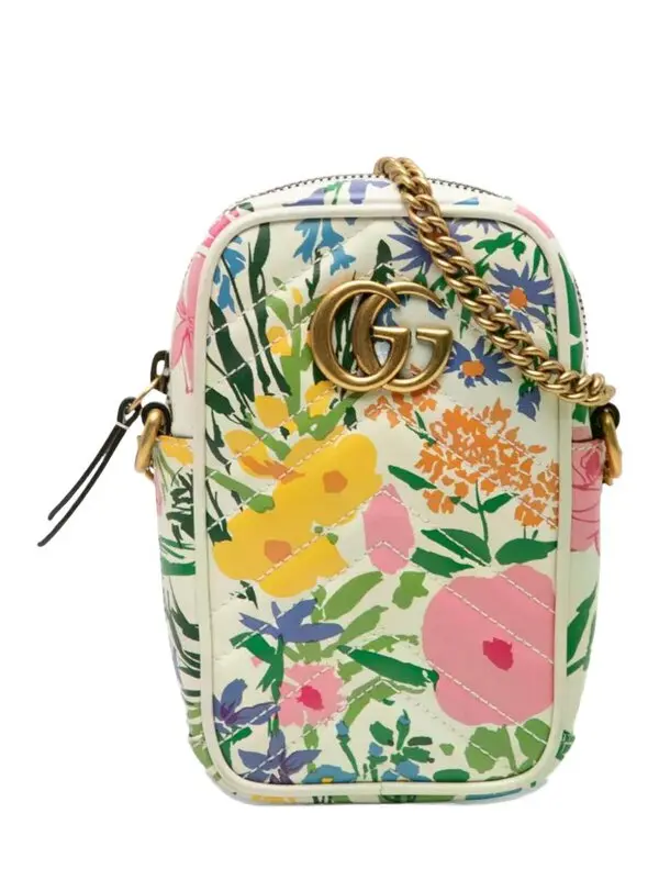Gucci Mini Gg Marmont Floral Crossbody Bag - White