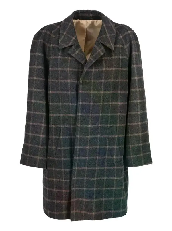 Vintage Checked Notched-collar Wool Coat - Grey
