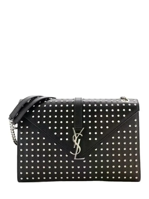Saint Laurent Classic Monogram Envelope Satchel Studded Large Shoulder Bag - Black