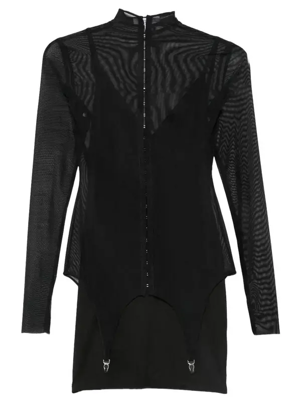 AXEL 113 Mesh Long-sleeve Mini Dress - Black