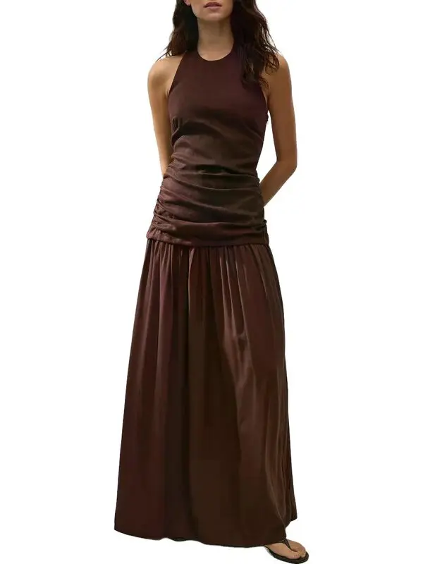Faithfull The Brand Tali Ruched Maxi Dress - Brown