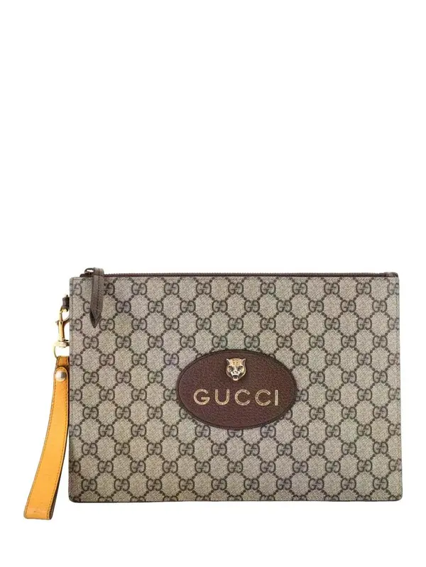 Gucci Neo Vintage Gg Coated Canvas Wristlet Pouch - Brown