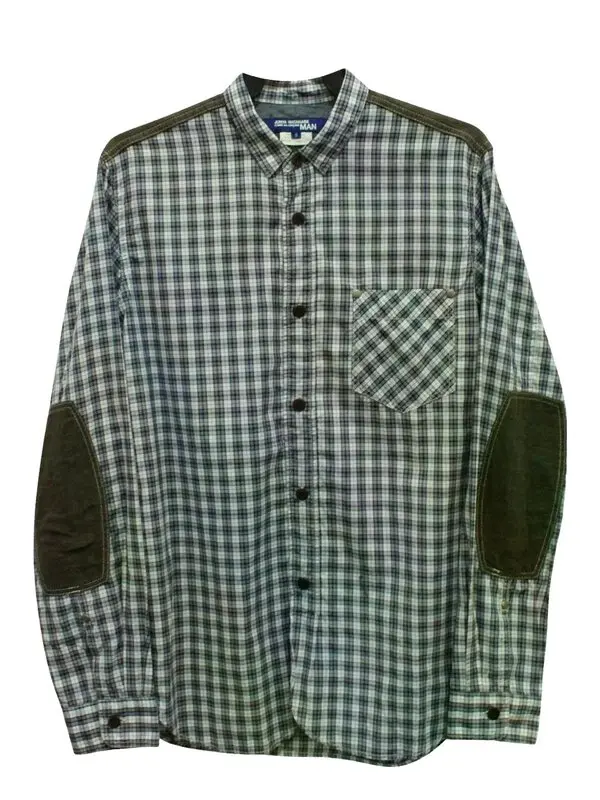 Comme Des Garçons Plaid Elbow-patch Shirt - Blue