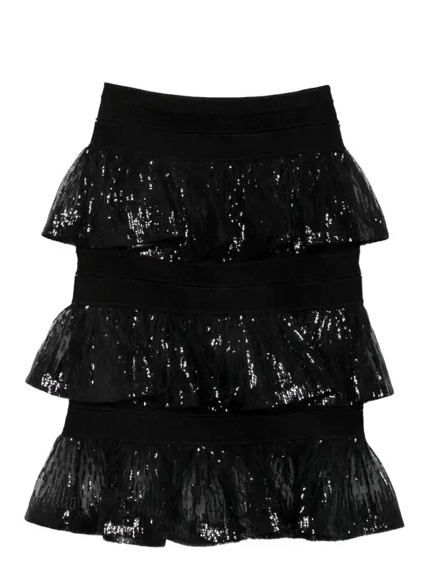 Elie Saab Sequin Ruffled Midi Skirt - Black