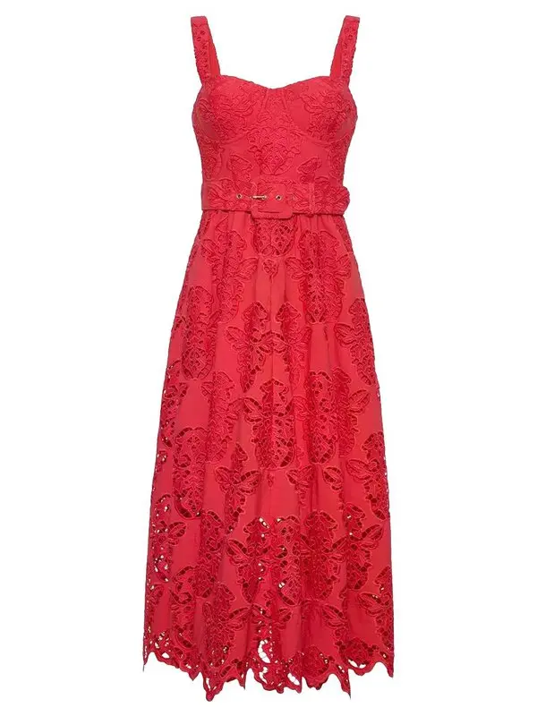 Cara Cara Calypso Eyelet-detail Midi Dress - Red