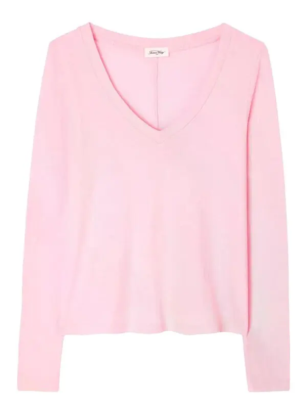 American Vintage Gamipy Long Sleeve V-neck T-shirt - Pink