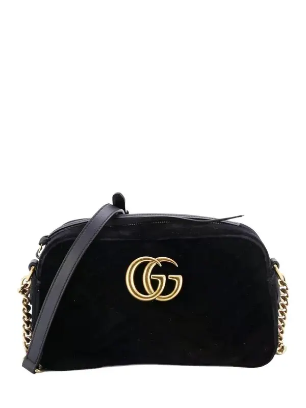 Gucci Gg Marmont Matelassé Velvet Small Crossbody Bag - Black