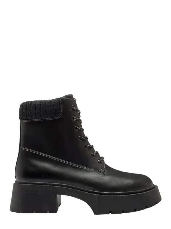 Coach 57mm Leah Knitted-collar Lace-up Boots - Black