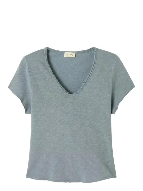 American Vintage Frayed V-neck T-shirt - Blue