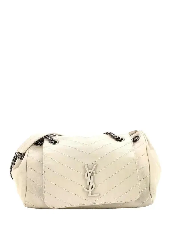 Saint Laurent Nolita Satchel Matelasse Chevron Leather Medium Shoulder Bag - Neutrals