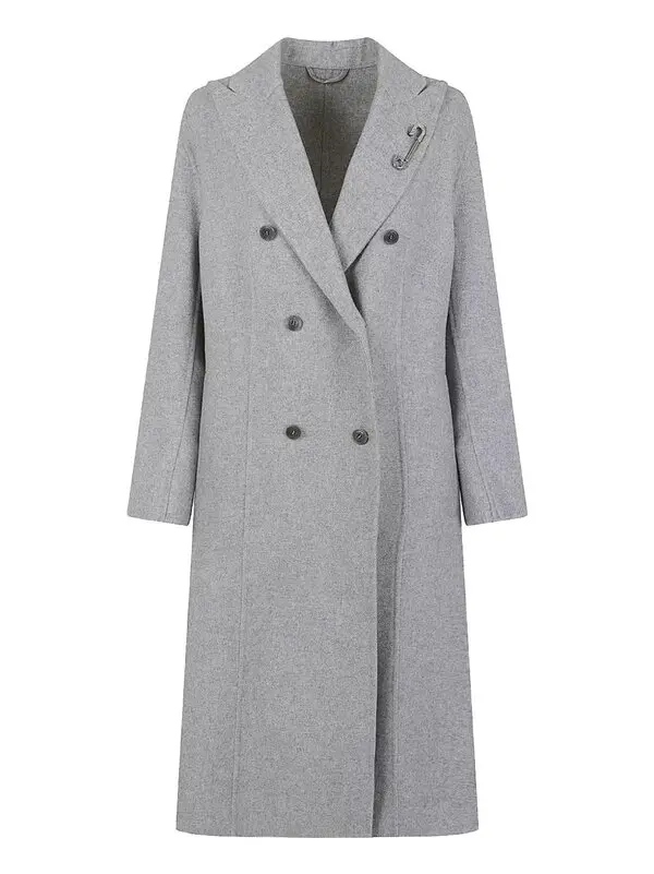 Ermanno Scervino Brooch-detail Double-breasted Coat - Grey