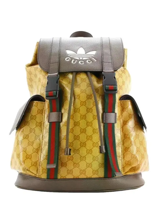 Gucci X Adidas Double Pocket Buckle Gg Coated Canvas Medium Backpack - Brown