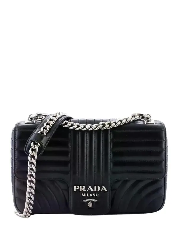Prada Chain Flap Shoulder Bag Diagramme Quilted Leather Medium Crossbody Bag - Black