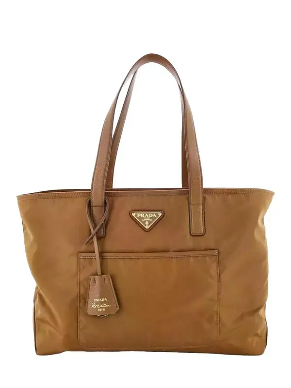 Prada Re-edition 1978 Pocket Re-nylon And Saffiano Leather Medium Tote Bag - Brown