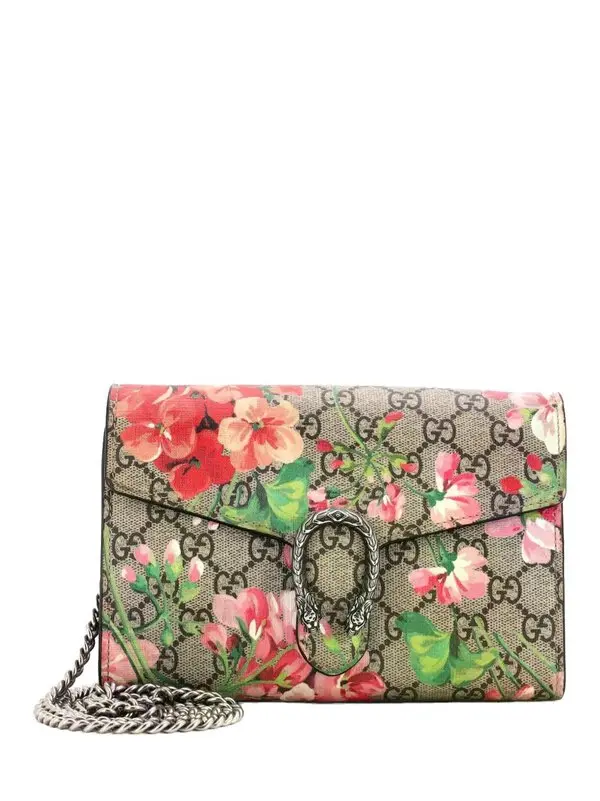Gucci Dionysus Chain Wallet Blooms Print Gg Coated Canvas Small - Brown