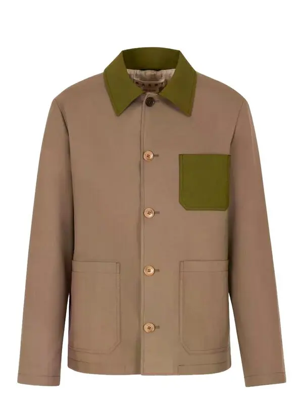 Marni Contrast-collar Pocket Shirt Jacket - Brown