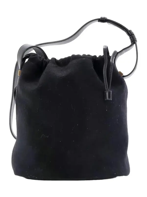 Saint Laurent Rive Gauche Embroidered Wool Bucket Bag - Black