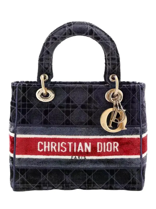 Dior Lady D-lite Cannage Embroidered Velvet Bag - Blue