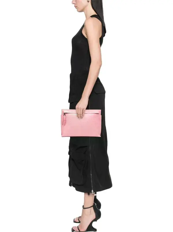 Loewe 2019 Embossed Leather Anagram Repeat T Clutch - Pink