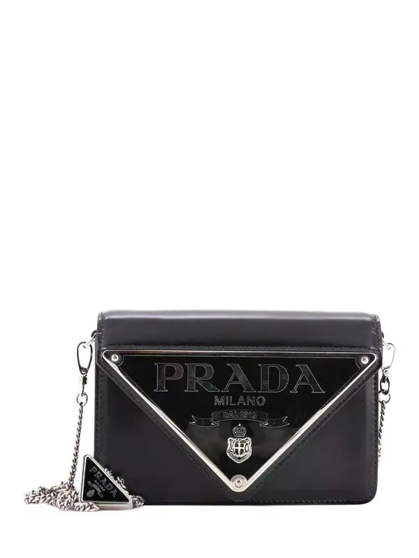 Prada Maxi Triangle Logo Chain Flap Bag - Black