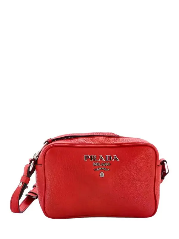 Prada Dual Strap Vitello Daino Camera Crossbody Bag - Red