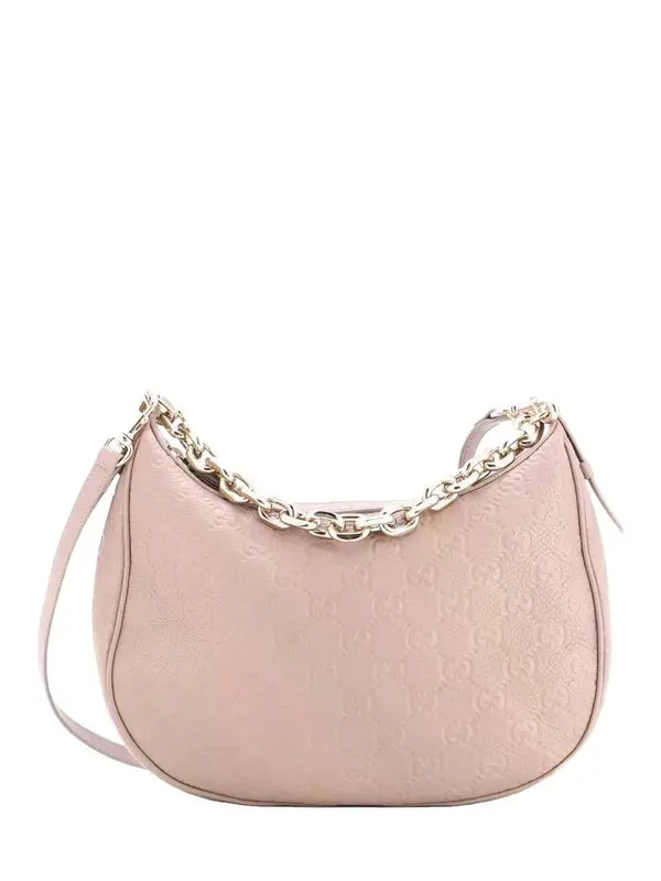 Gucci Emblem Half Moon Gg Embossed Leather Shoulder Bag - Neutrals
